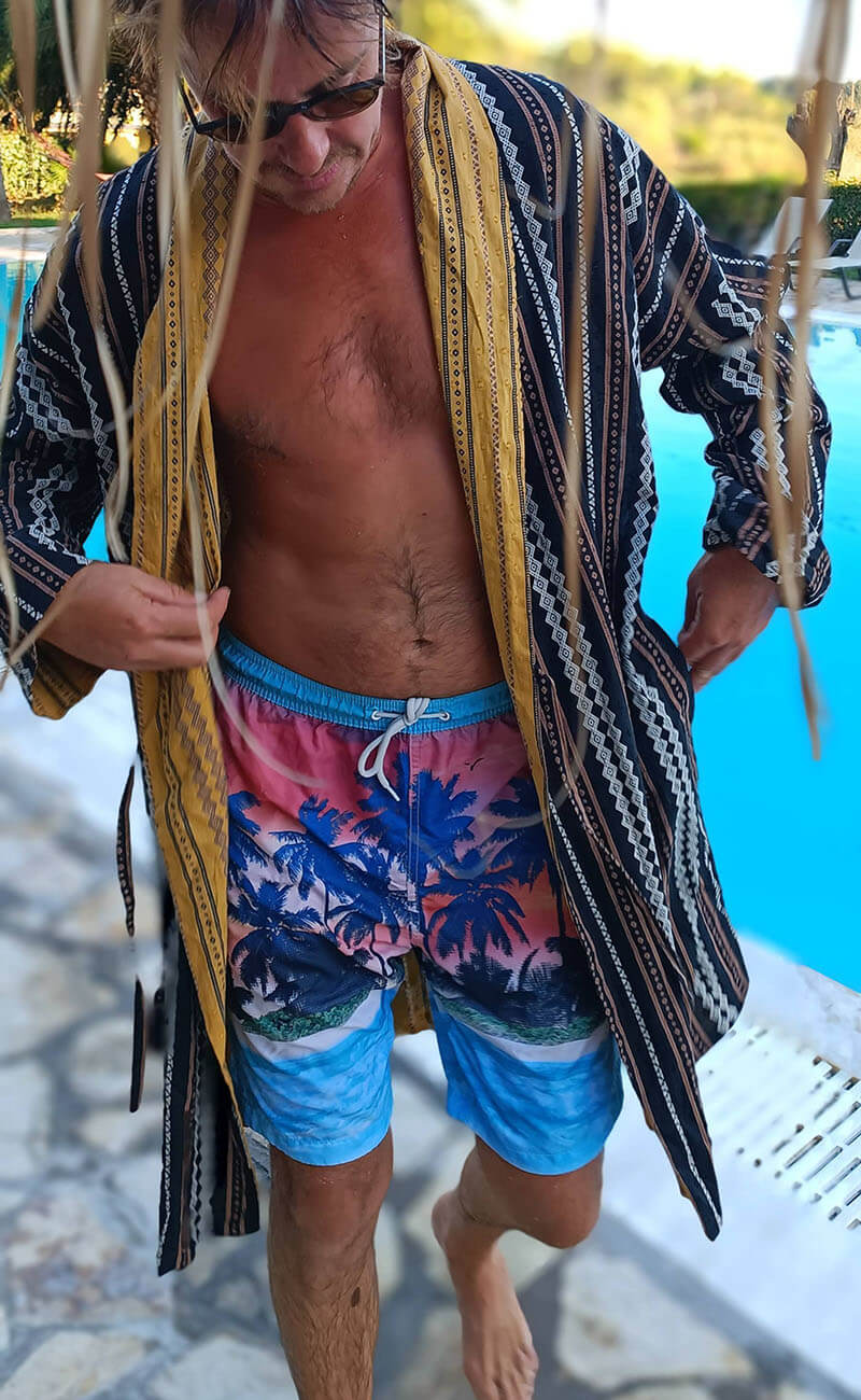 'Kernel Mustard' Mens Dressing Gown Kimono Striped Reversible Robe ...