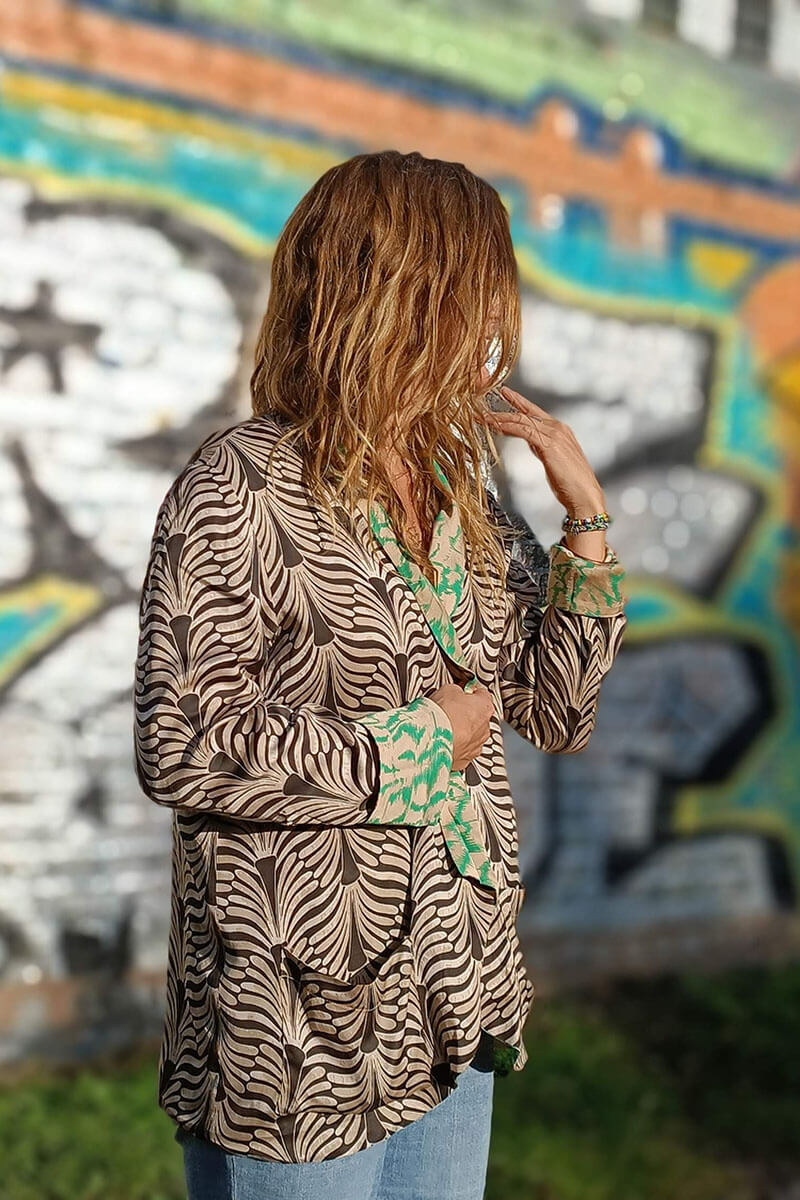 'Tribal & Green Mamba' Bamboo Silk Reversible Shawl Blazer – Verry ...